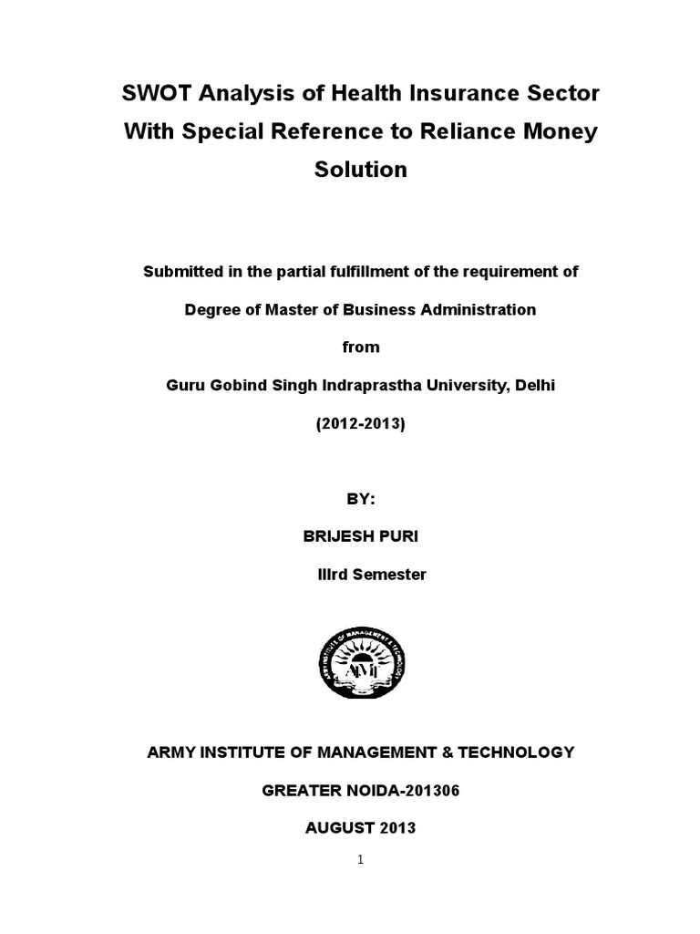 SWOT Analysis of Health Insurance Sector | PDF | Economic Institutions ...