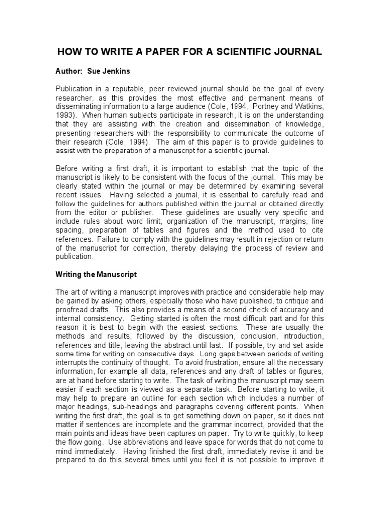 How To Write A Paper For HOW TO WRITE A SCIENTIFIC JOURNALa Scientific ...