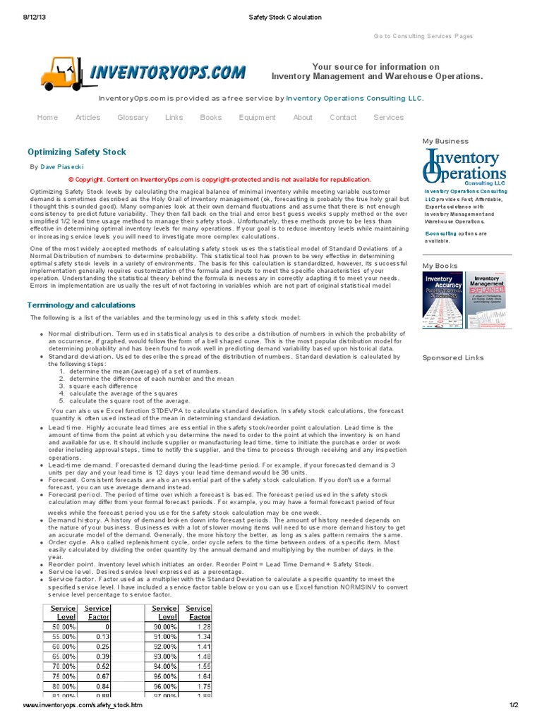 Safety Stock Calculation | Forecasting | Inventory