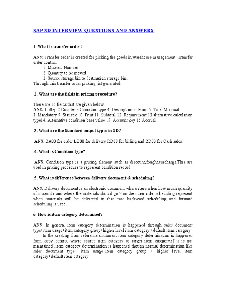 Sap SD Interview Questions and Answers | PDF | Invoice | Warehouse