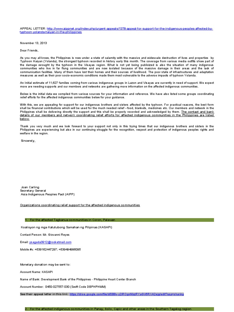 Appeal Letter:: Typhoon-Yolanda-Haiyan-In-The-Philippines | PDF ...
