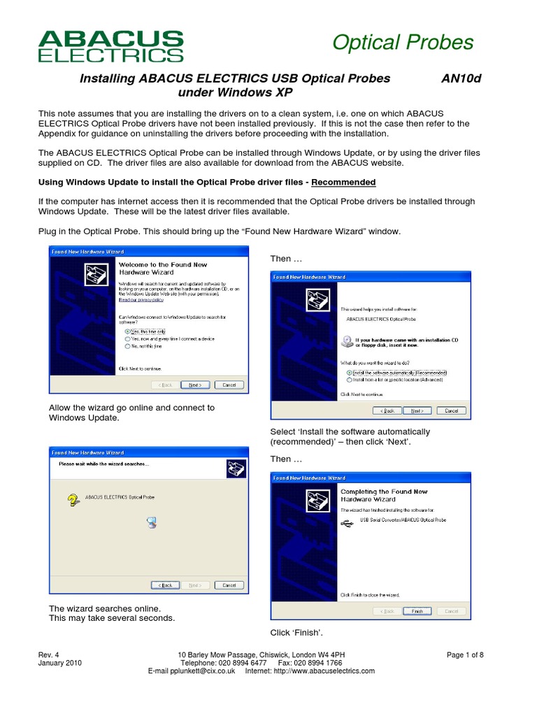 Installing ABACUS Optical Probe Drivers | PDF | Usb | Device Driver