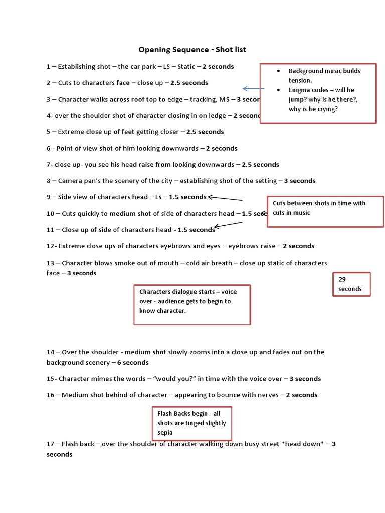 Opening Sequence - Shot List | PDF | Close Up | Film Theory