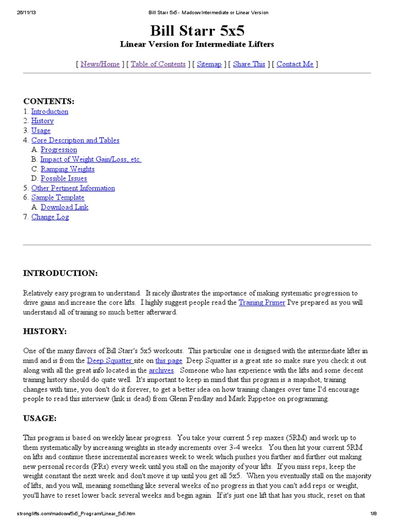 Bill Starr 5x5 - Madcow Intermediate or Linear Version | PDF ...