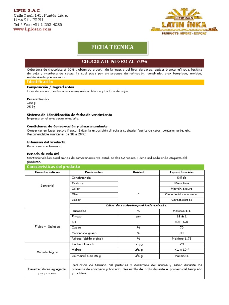 Ficha Tecnica Chocolate | PDF Ficha Tecnica Chocolate | PDF