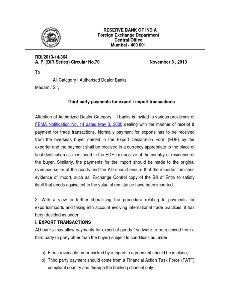 Third Party Payments For Export - Import Transactions | PDF | Payments ...