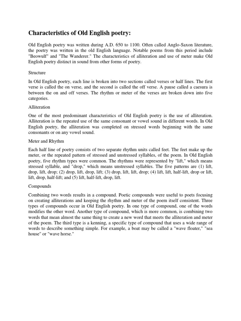Characteristics of Old English Poetry | PDF
