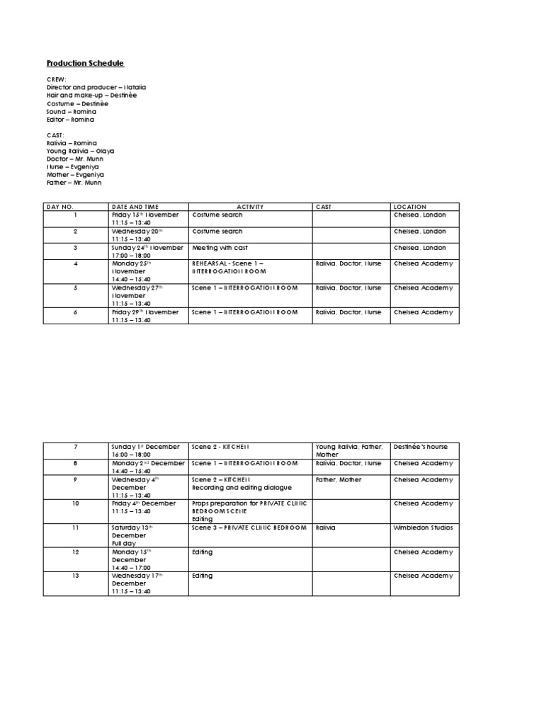 Film Production Schedule Overview | PDF