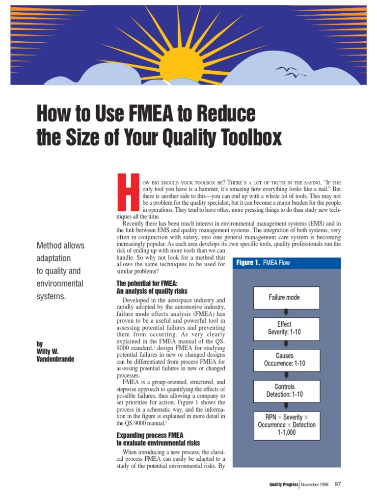 How To Use Fmea To Reduce The Size of Your Quality Toolbox | PDF | Risk ...