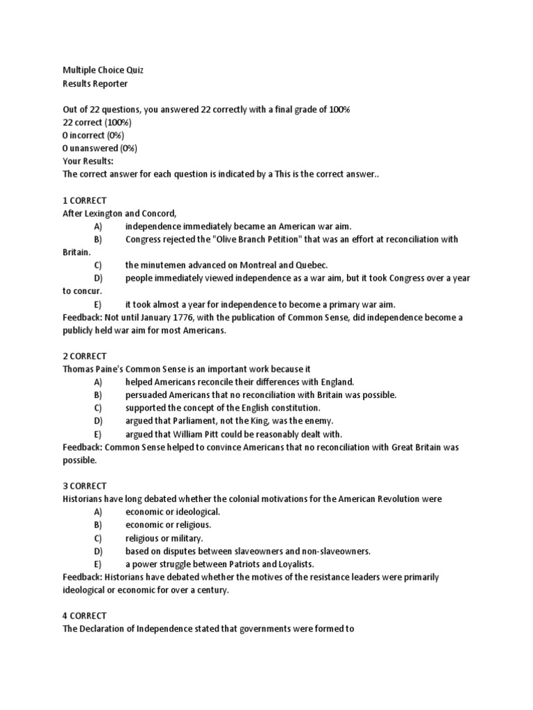 APUSH Chapter 5 Quiz Results | PDF | American Revolution | George ...