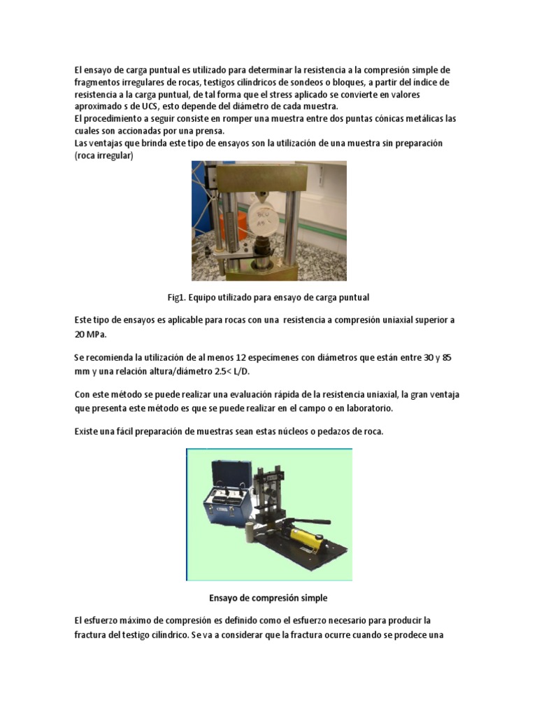 Ensayo carga puntual determina UCS rocas | PDF
