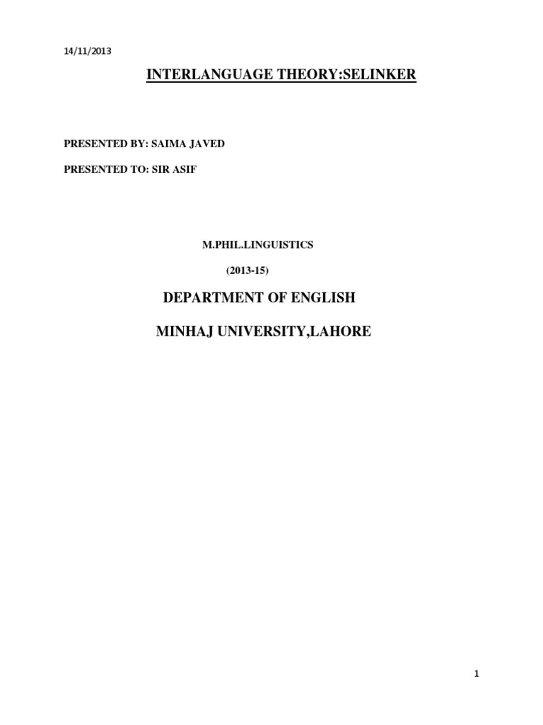 Interlanguage | PDF | Second Language | Second Language Acquisition