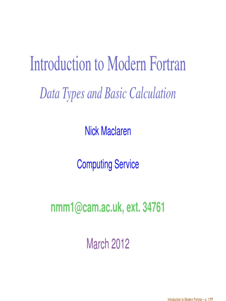 Introduction To Modern Fortran: Data Types and Basic Calculation | PDF ...