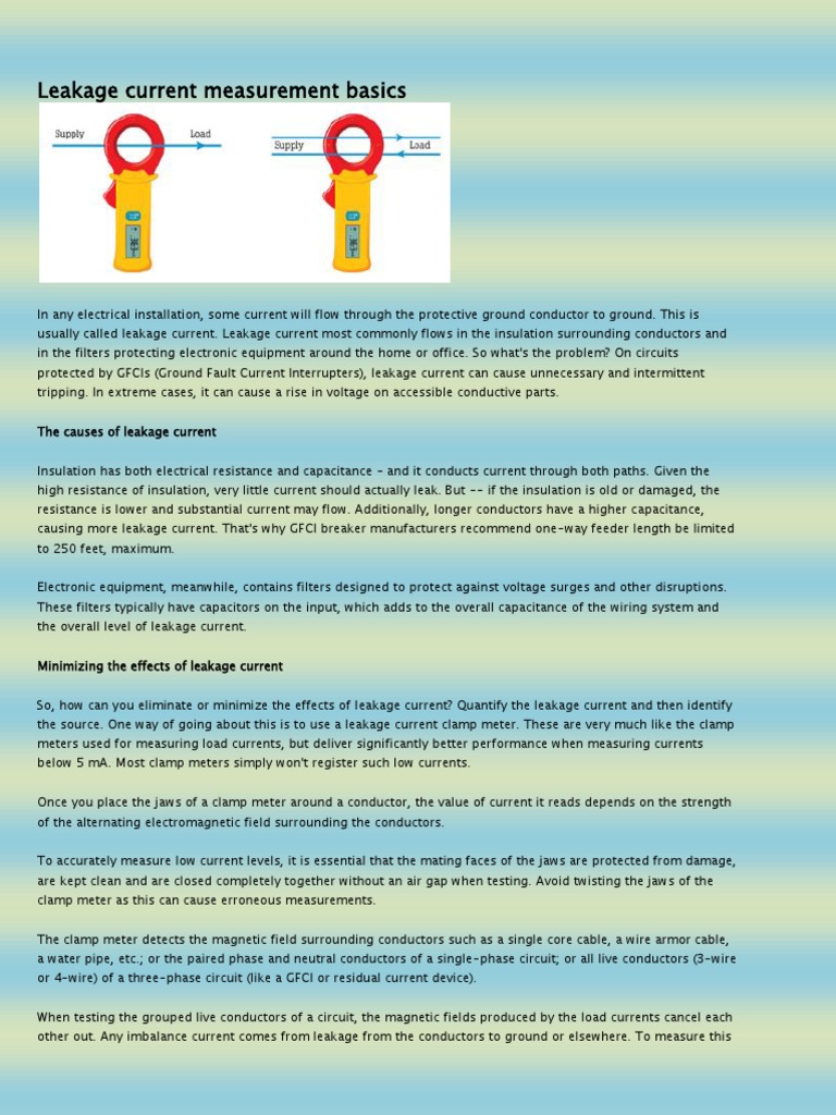 Leakage Current Measurement Basics | PDF | Electric Current | Capacitor