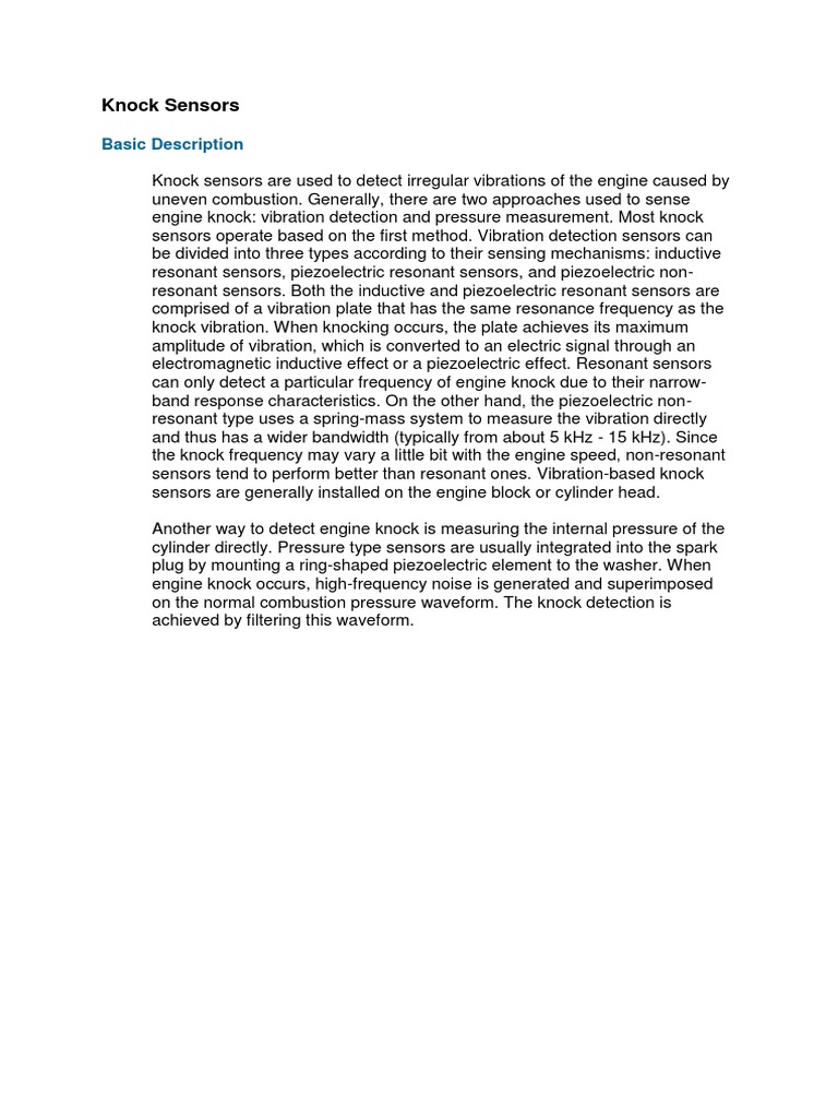 Knock Sensors: Basic Description | PDF