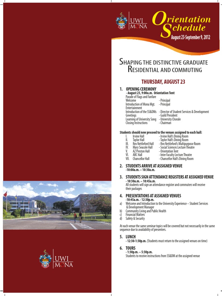 UWI Orientation Schedule | PDF