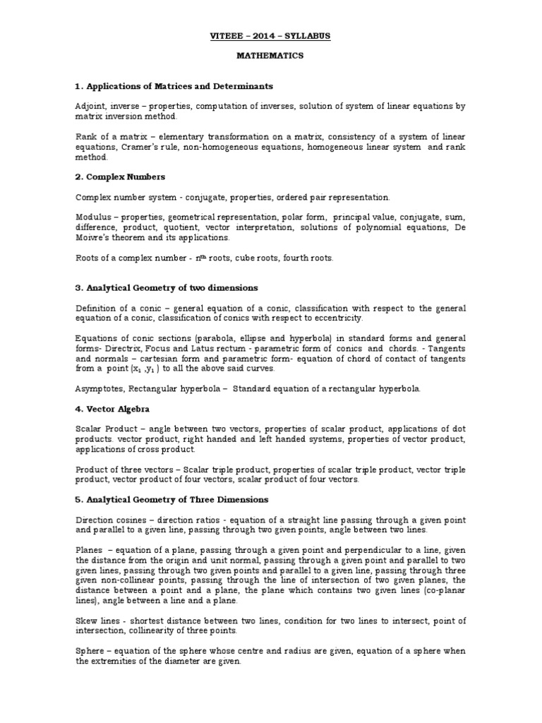 VIT Maths Syllabus | PDF | Differential Calculus | Vector Space