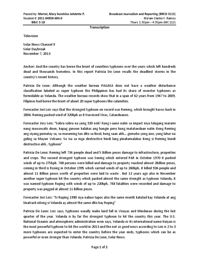 News Transcription | PDF | Typhoon | Basic Meteorological Concepts And ...