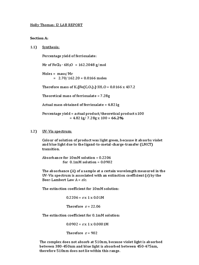 I2 Lab Report | PDF | Absorbance | Ultraviolet–Visible Spectroscopy