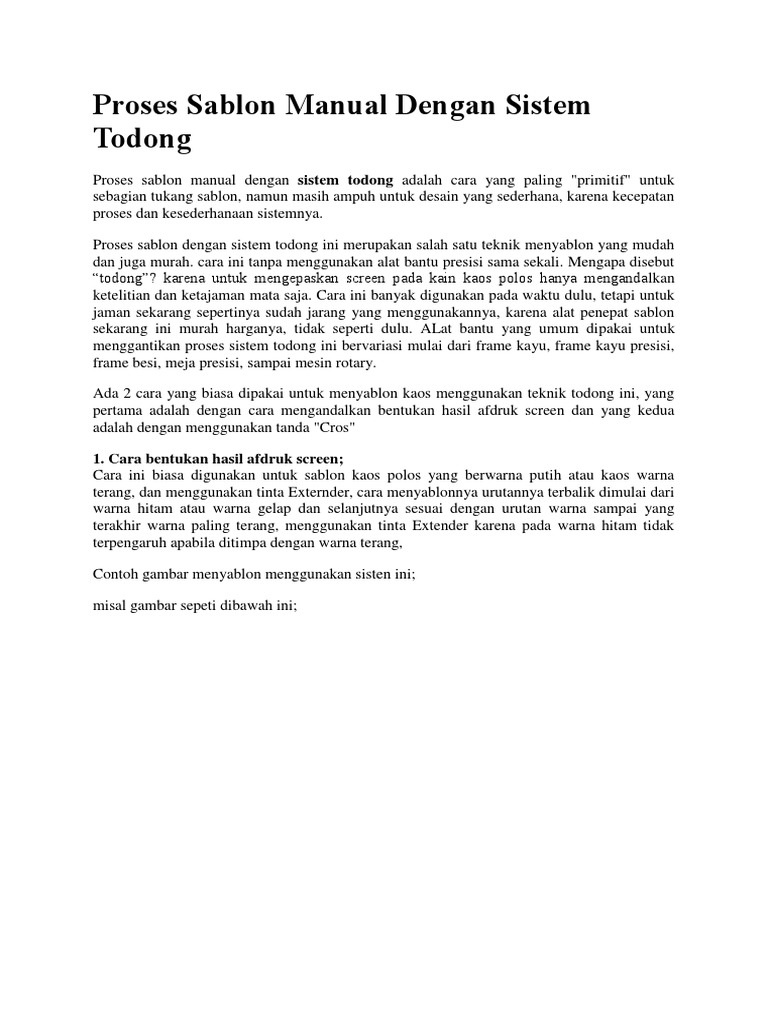 Proses Sablon Manual Dengan Sistem Todong | PDF | Seni