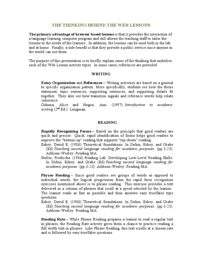 The Thinking Behind The Web Lessons | PDF | Phrase | Reading (Process)
