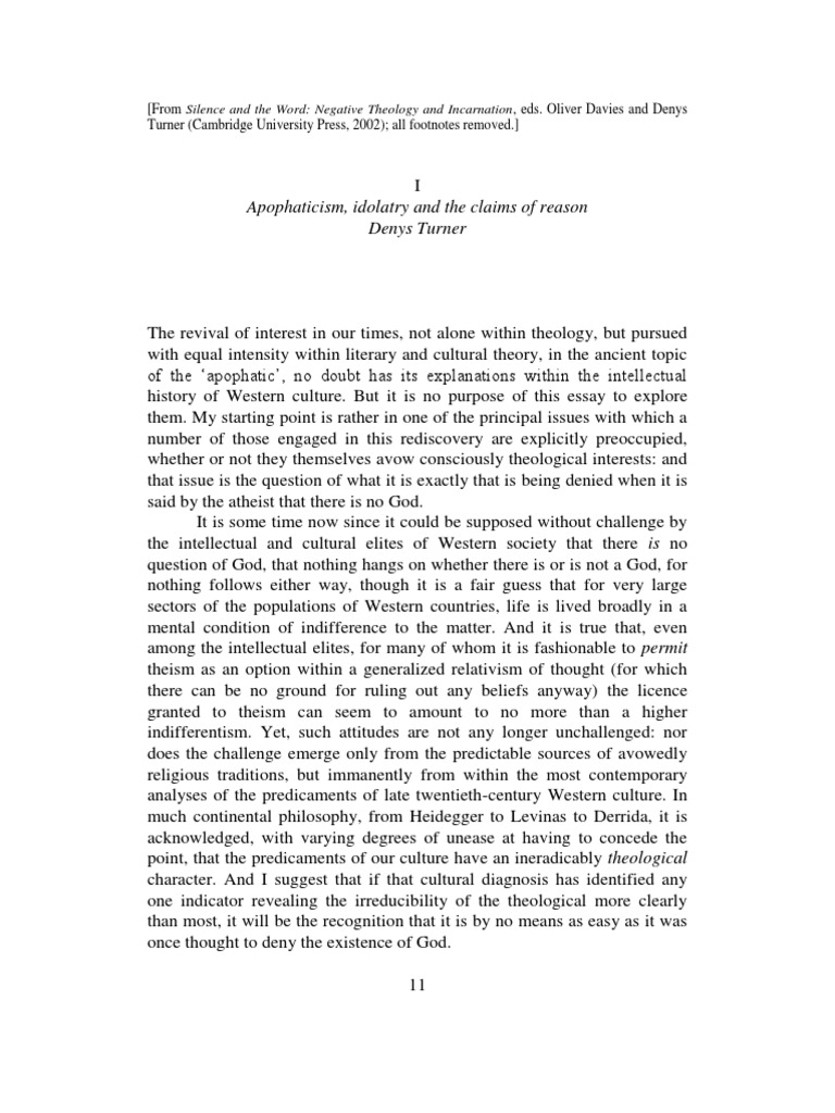 Apophaticism, Idolatry and The Claims of Reason | PDF | Atheism | Trinity