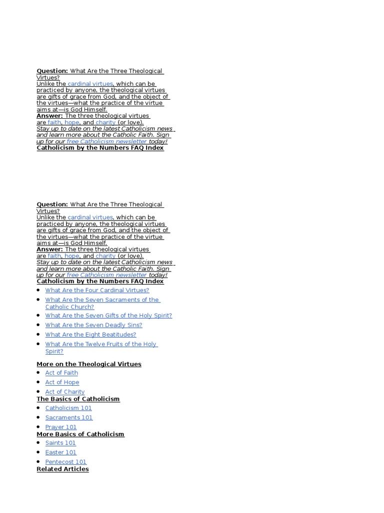 The Three Theological Virtues: Faith, Hope and Charity | PDF | Courage ...