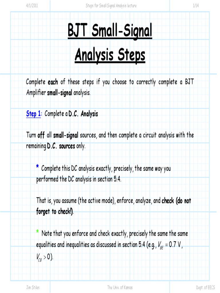 Steps for Small Signal Analysis Lecture | Bipolar Junction Transistor ...