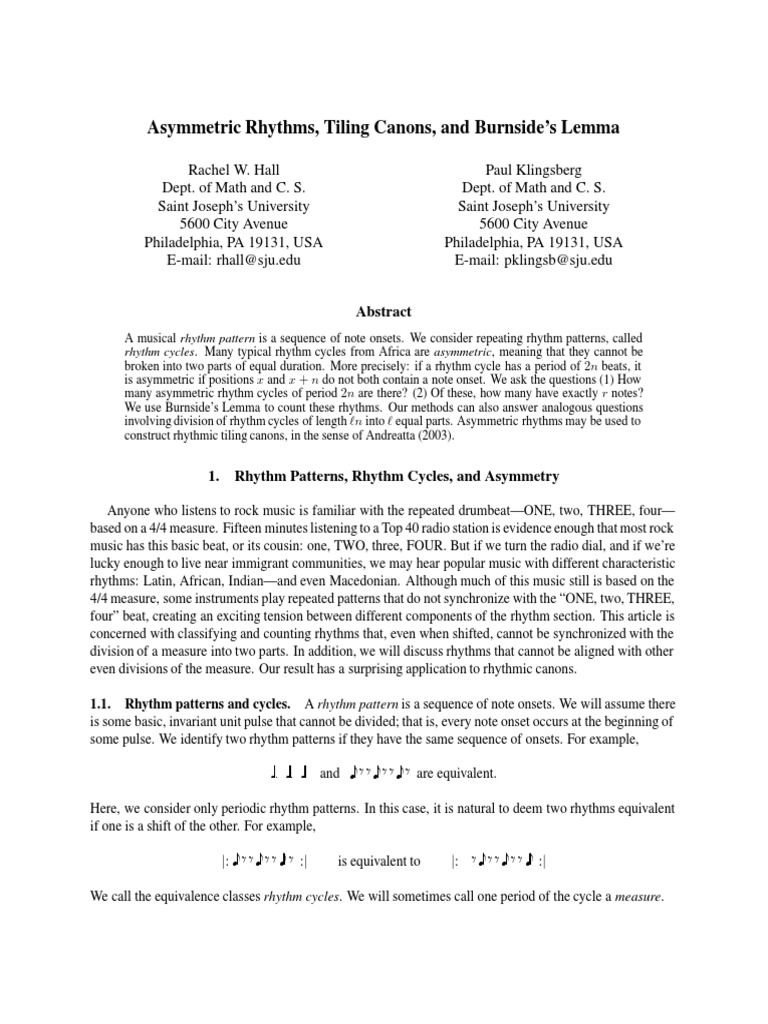 Asymmetric Rhythms, Tiling Canons, and Burnside's Lemma | PDF | Rhythm ...