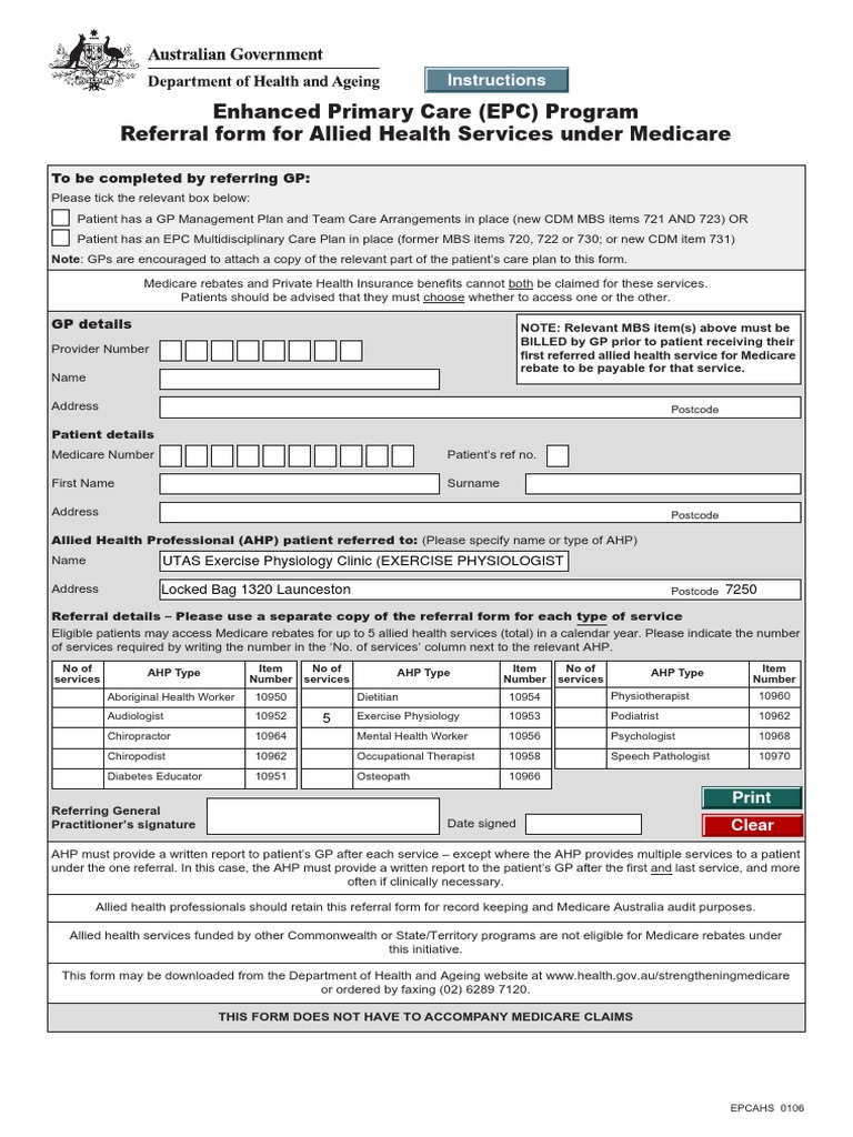 EPC Referral Form | PDF | General Practitioner | Health Professional