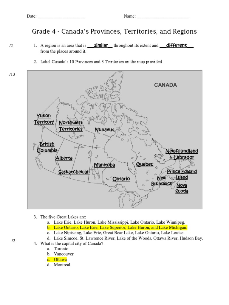 Grade 4 Social Studies: Canada Regions | PDF | Provinces And ...