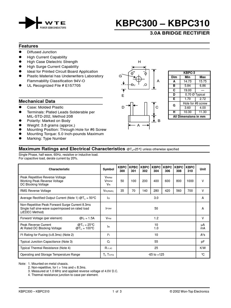 Kbpc310 1 Puente de Diodos | PDF | Capacitor | Rectifier