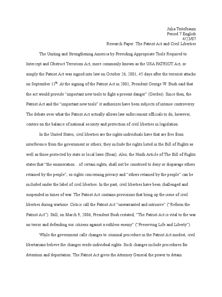 Impact of the Patriot Act on Civil Liberties | PDF | Patriot Act | Privacy