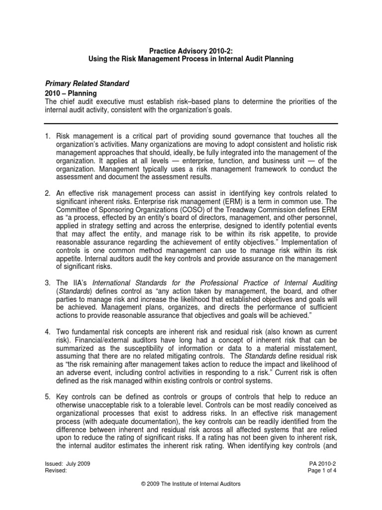PA - 2010-2 - Using Risk Management in Internal Audit Planning | PDF ...