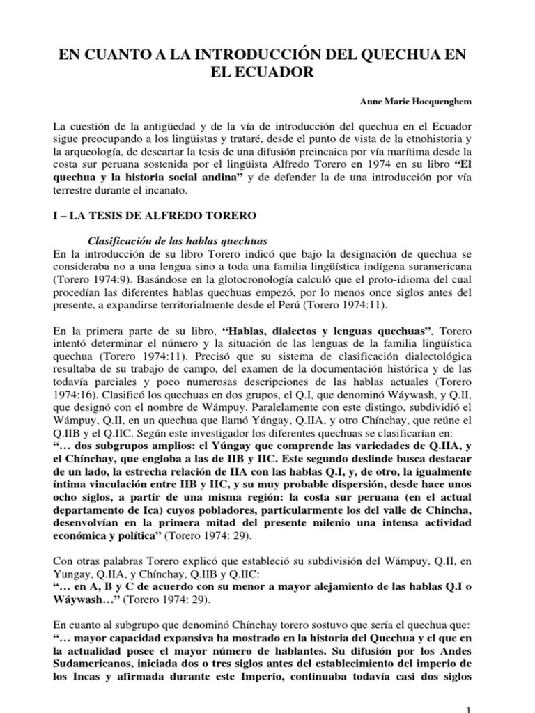 Introducción Del Quechua en Ecuador | PDF | Imperio Inca | Perú