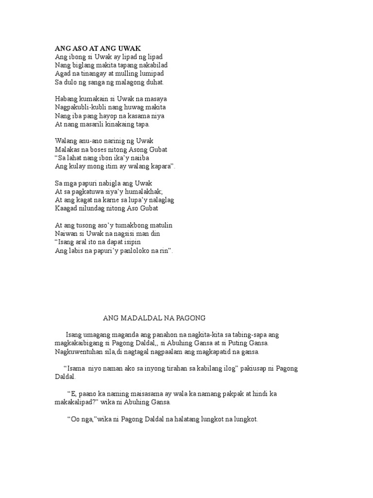 Ang Aso at Ang Uwak | PDF