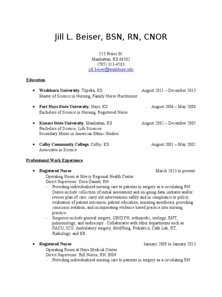 Jill Beiser: RN Resume & Qualifications | PDF