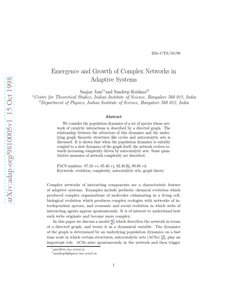 Emergence and Growth of Complex Networks in Adaptive Systems | PDF | Eigenvalues And ...