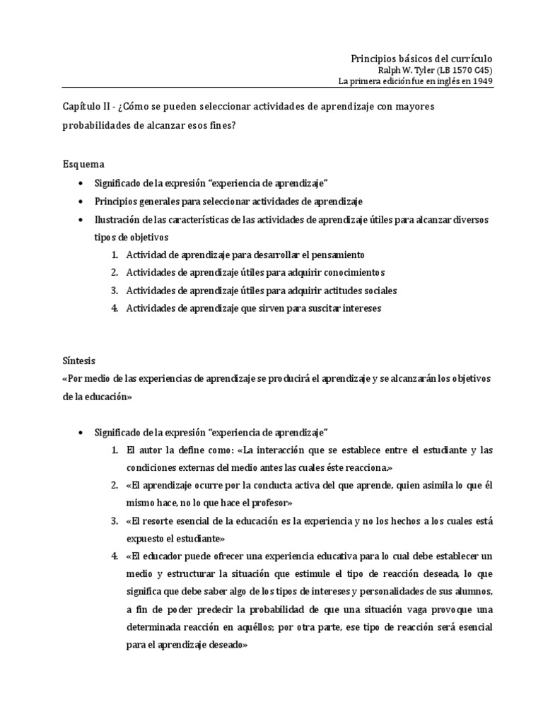 Principios Básicos Del Currículo - Ralph W. Tyler | PDF | Aprendizaje ...