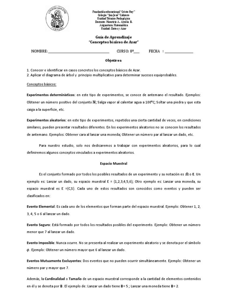 Guía de Aprendizaje - Conceptos Básicos de Azar | PDF | Aleatoriedad ...