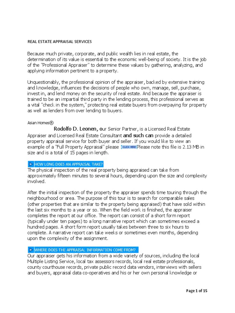 Sample Real Estate Services | PDF | Real Estate Appraisal | Deed
