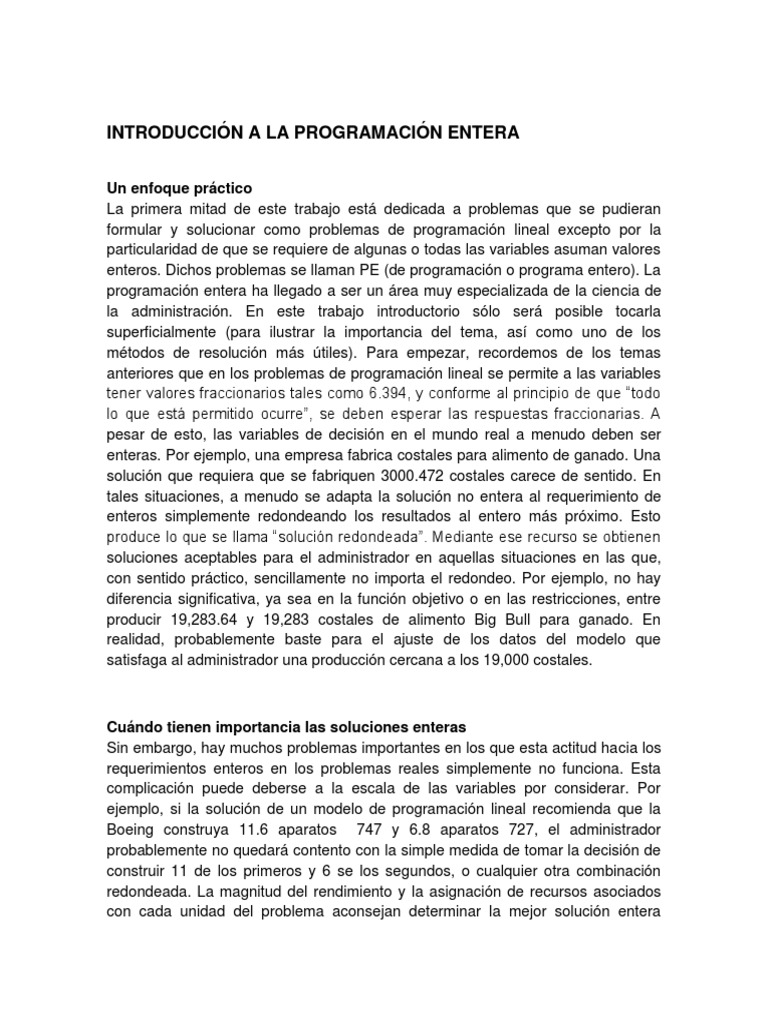 Introducción a la Programación Entera | PDF | Programación lineal ...