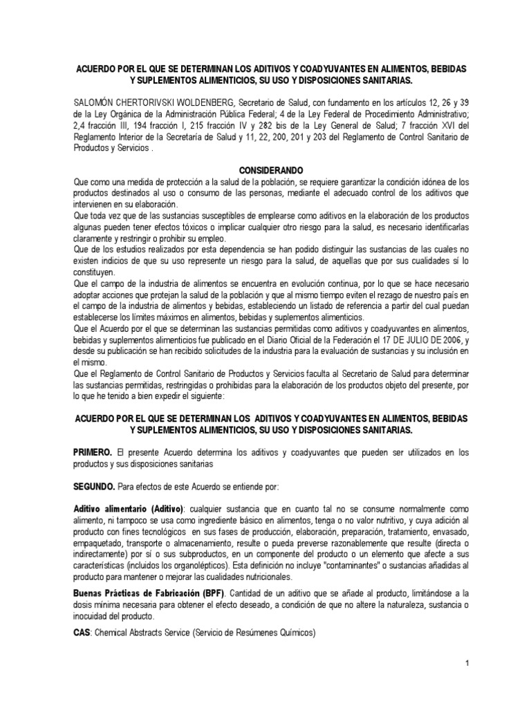 ACUERDO ADITIVOS COFEPRIS VERSION Enero0912 | PDF | Margarina | Trigo