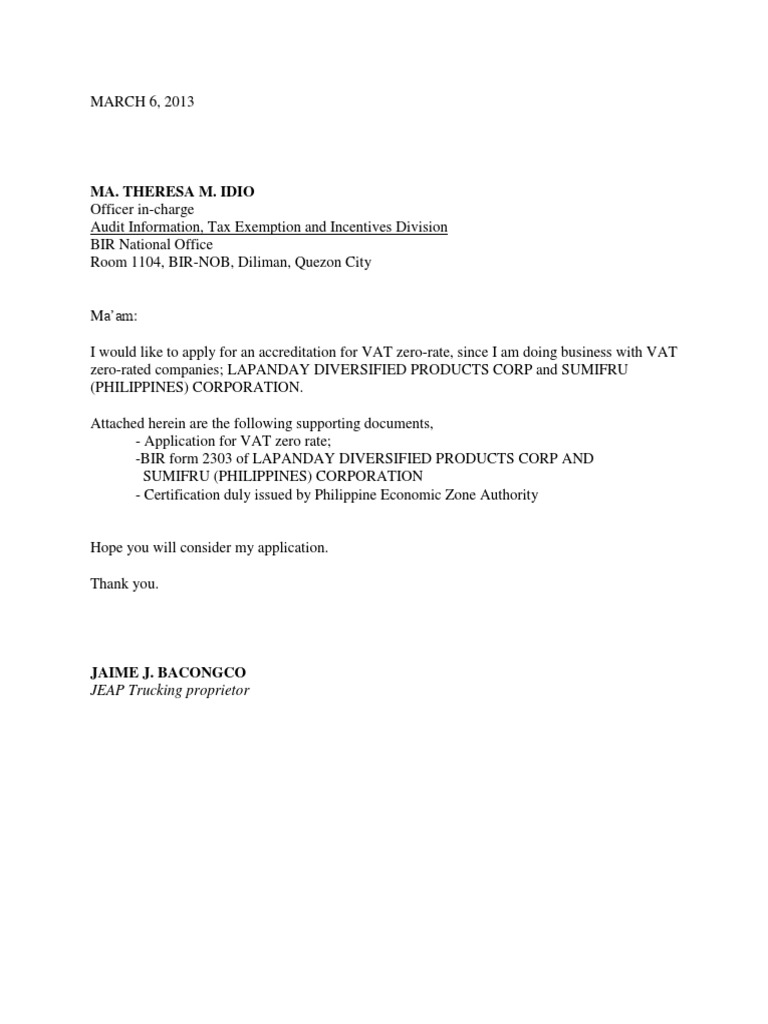 VAT Zero-Rate Application Submission | PDF