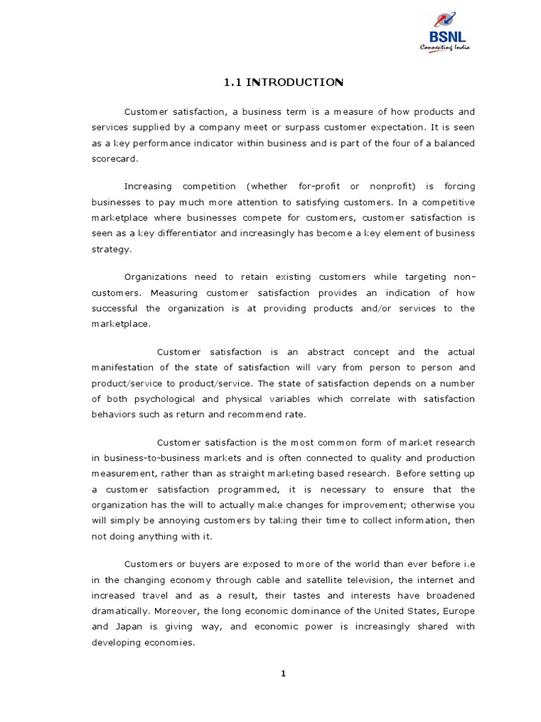 Final Project Report On Customer Satisfaction On BSNL Landline and ...