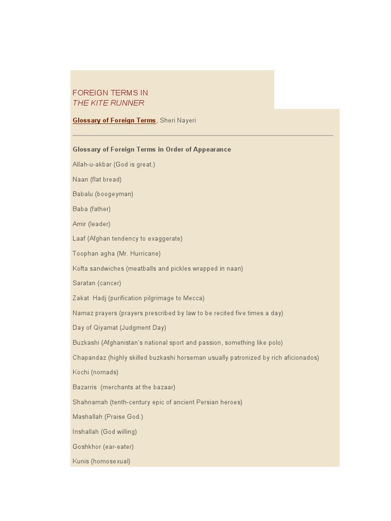 Foreign Terms in Kite Runner | PDF | Religion And Belief