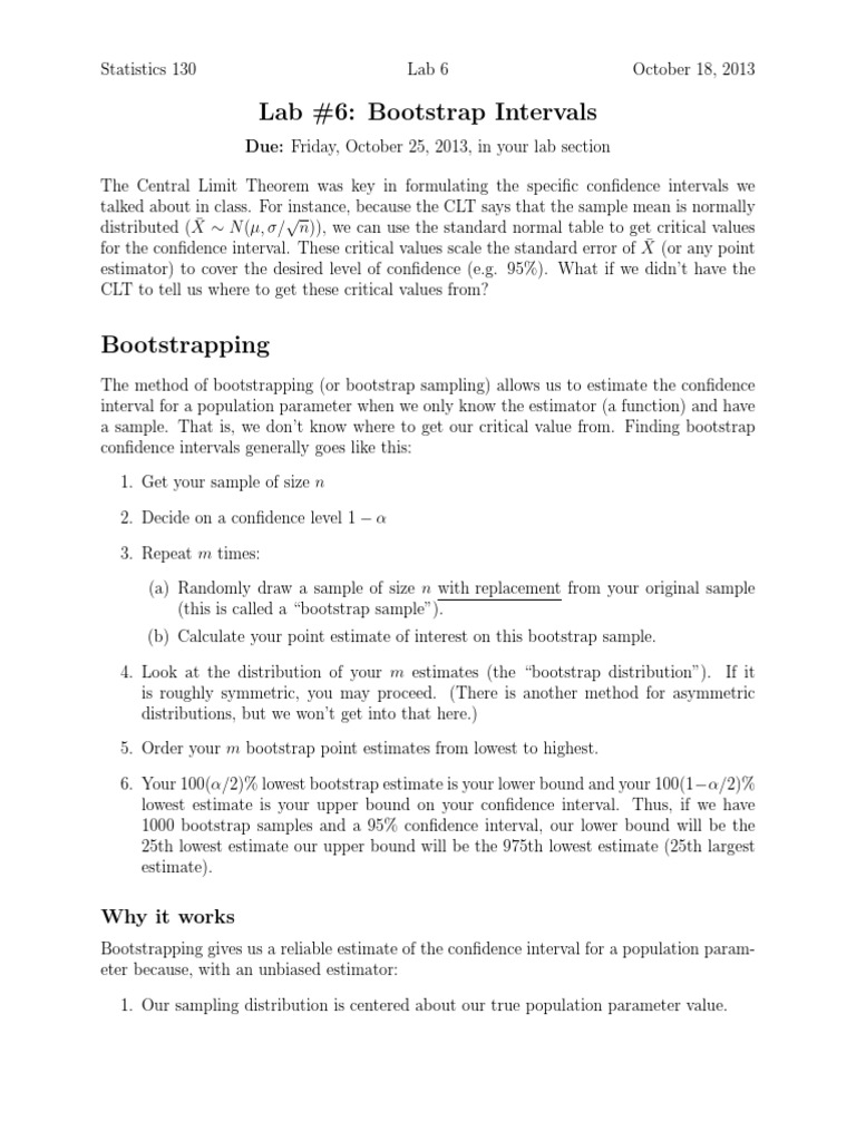Lab #6: Bootstrap Intervals: Why It Works | PDF | Bootstrapping ...
