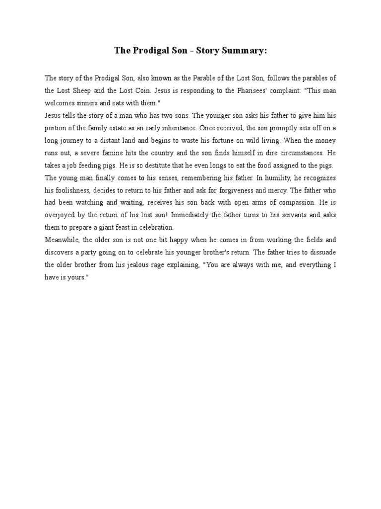 Prodigal Son Parable Summary