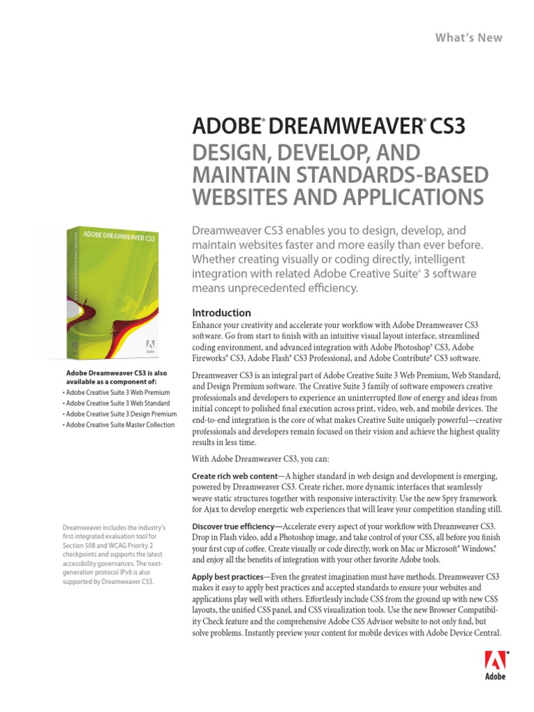 Cs3 Dreamweaver Whatsnew | PDF | Adobe Photoshop | Cascading Style Sheets