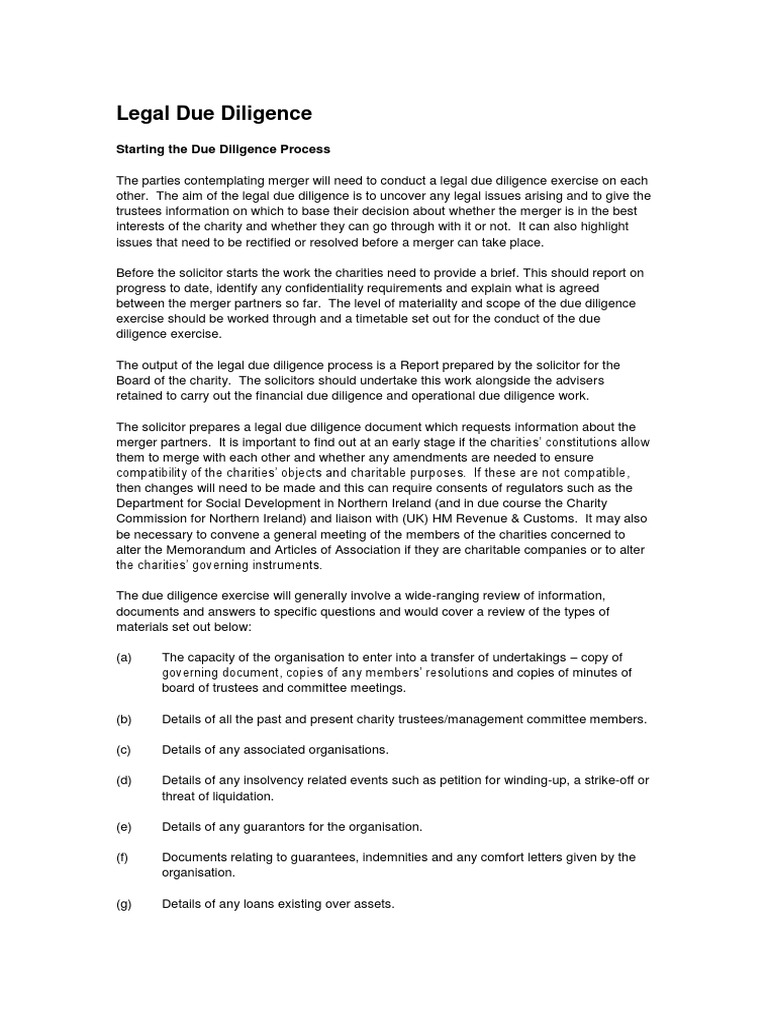 Legal Due Diligence | Charitable Organization | Due Diligence